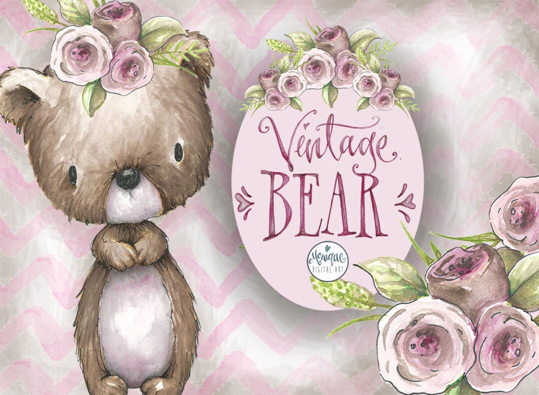 Vintage Bear Clipart Combo Pack, Woodland Watercolor Clipart, Nursery ...