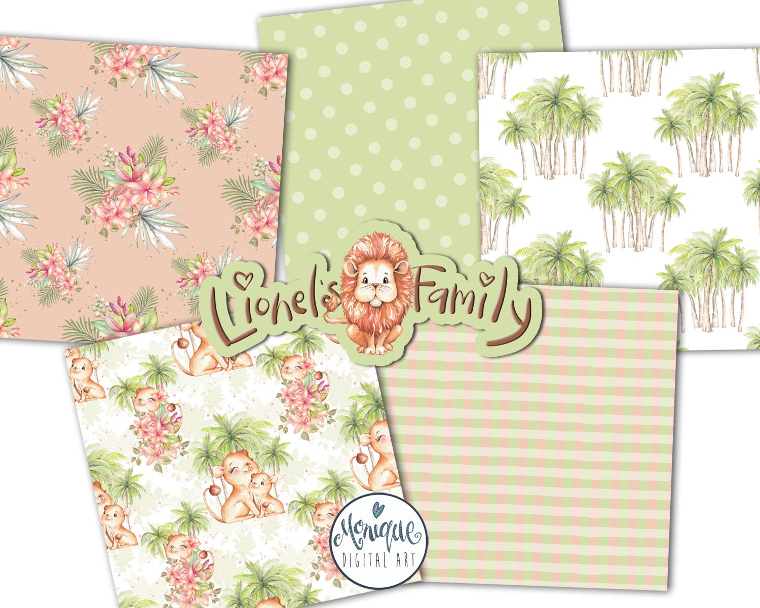 Lion digital papers jungle fabric fabric hand painted lions | Etsy