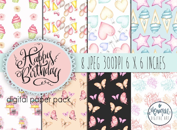 Birthday Party Digital Paper Pack Party Invitation | Etsy