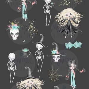 Halloween Clipart, Witch, Zombie, Skeleton, Floral Wreath, Skull ...
