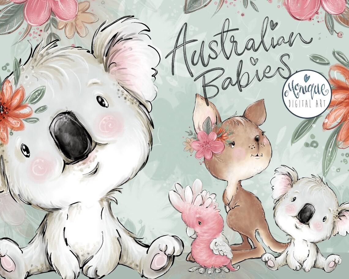 Australian Animals Clipart Koala Kangaroo Galah Nursery - Etsy