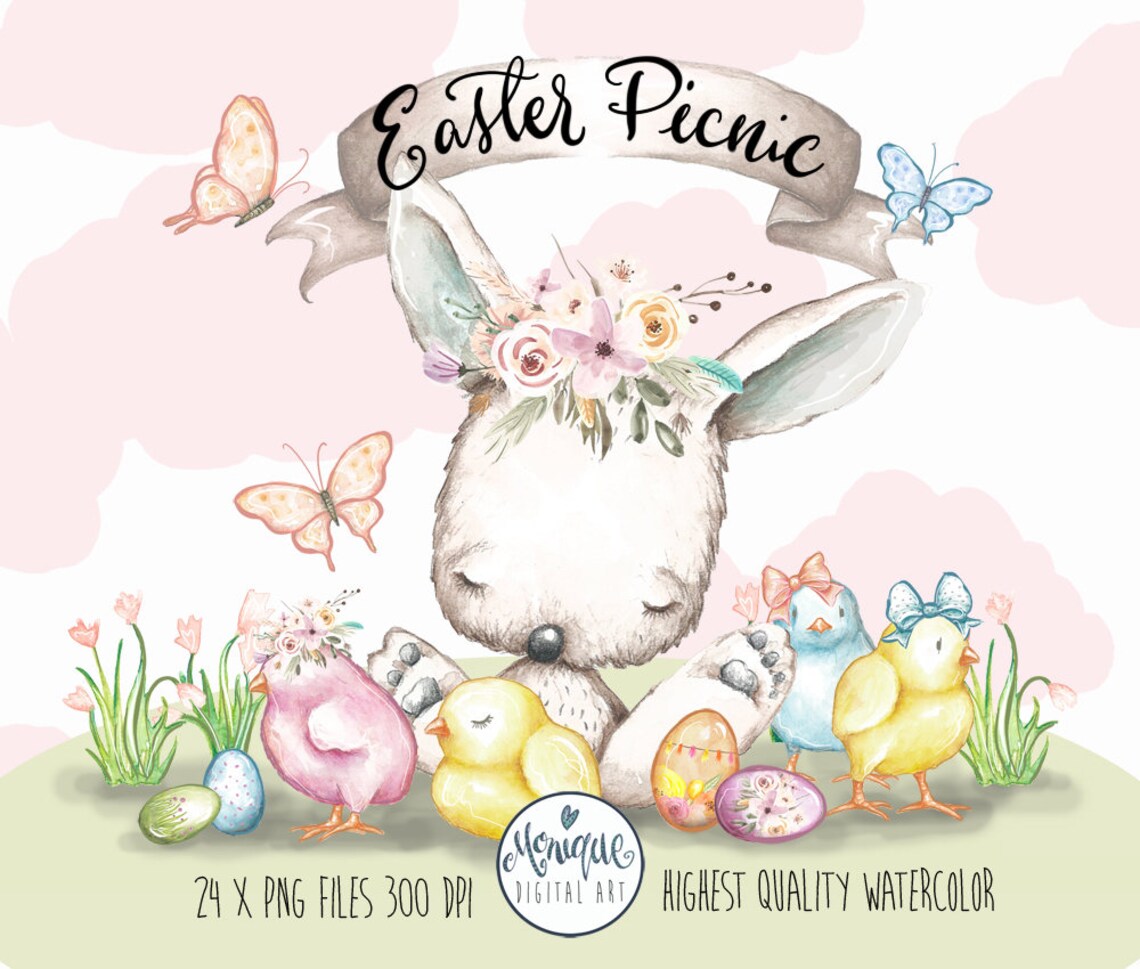 Easter Clipart, Chicks Clipart Watercolor, Easter Bunny, Cute Chicks ...