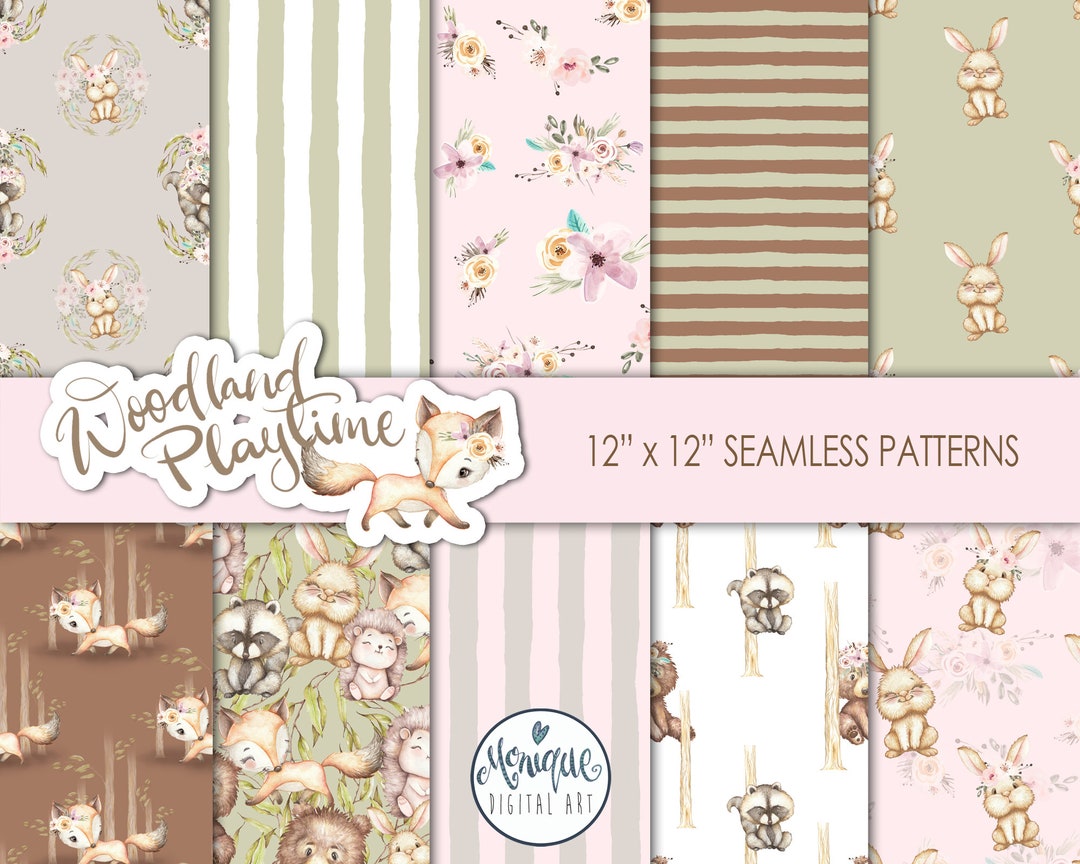 Woodland Digital Papers, Woodland Fabric, Fabric Hand Painted, Forest ...