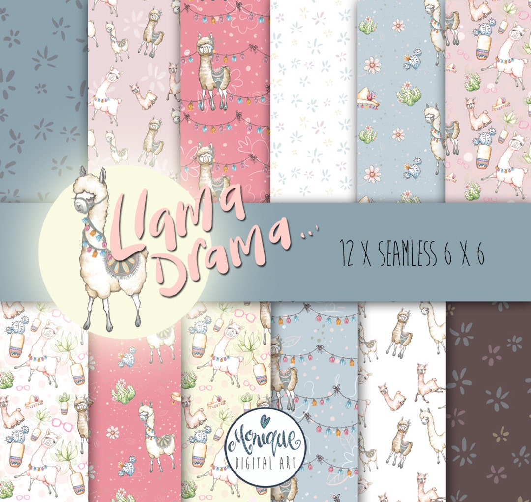 Llama Digital Paper, Seamless Pattern, Cute Llama,alpaca,llama Digital ...