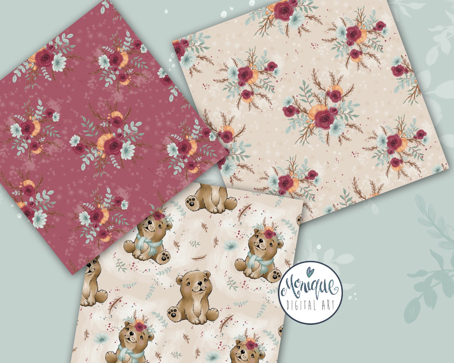 Woodland Digital Paper Woodland Animals Fox Bear Bunny | Etsy