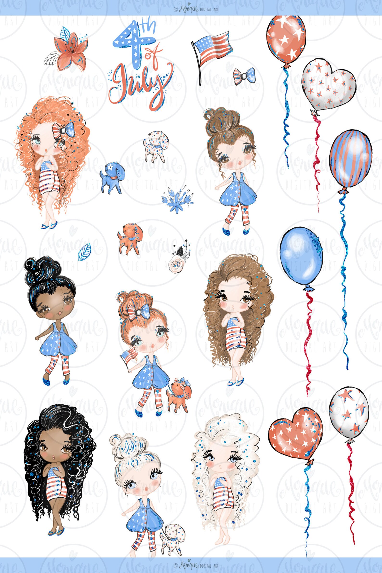 4th of July Clipart Independence Day Clipart Red White Blue | Etsy