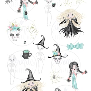 Halloween Clipart, Witch, Zombie, Skeleton, Floral Wreath, Skull ...