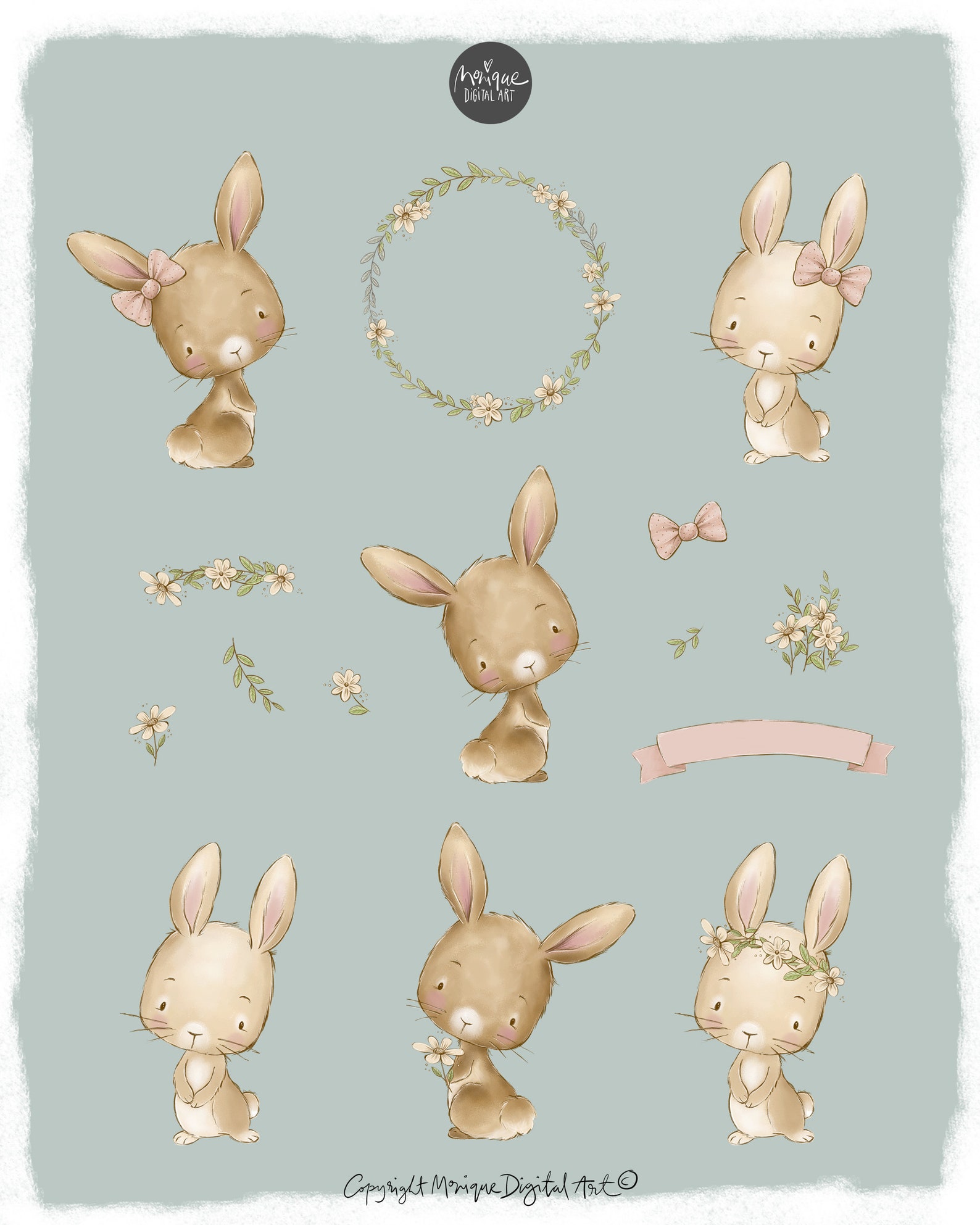 Bunny Clipart Baby Bunnies Rabbits Cute Rabbit Easter - Etsy