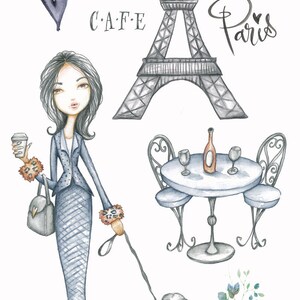Paris Clipart Watercolor, Fashion Illustration, Woman, Planner Stickers ...