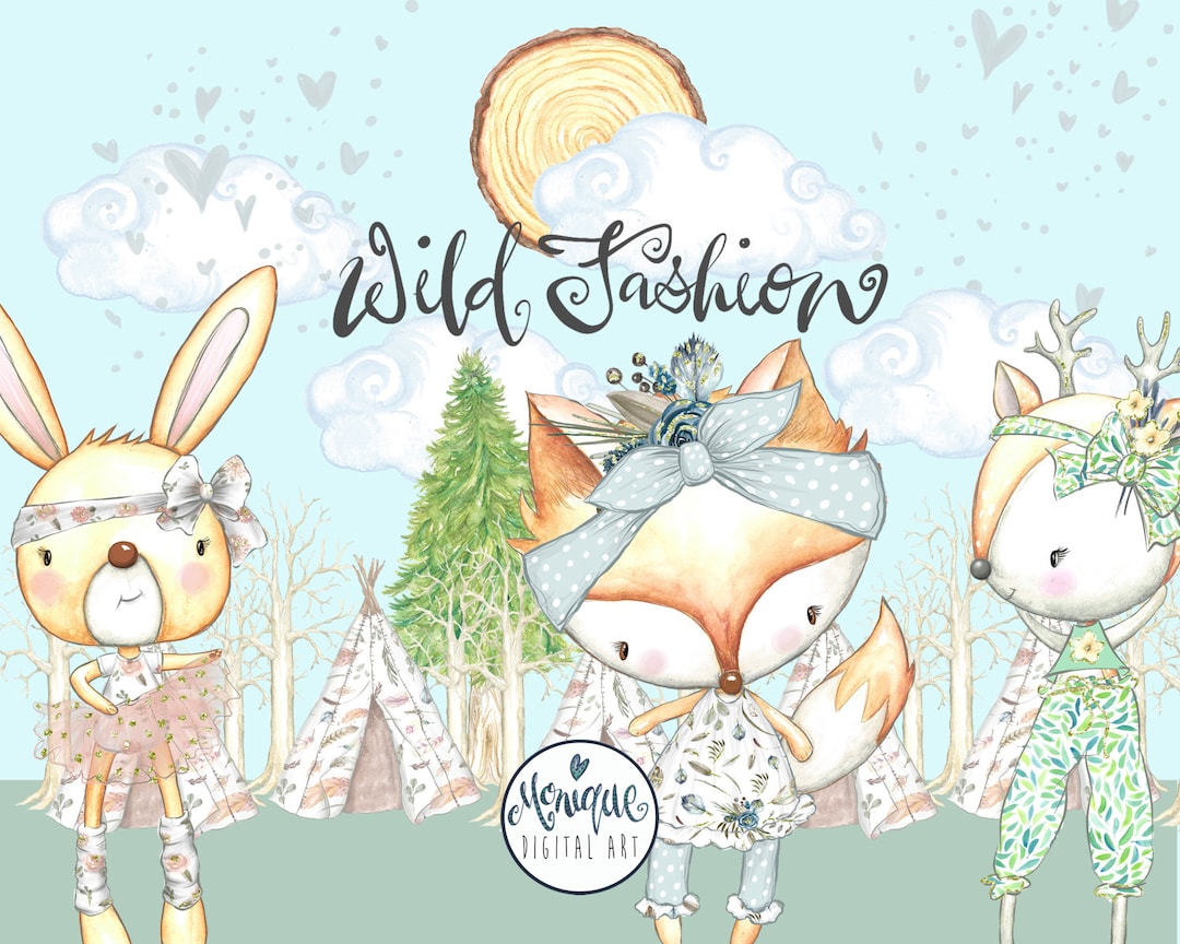 Cute Woodland Animals Clipart, Wood Slice, Planner Clipart, Watercolor ...