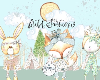 Woodland Nursery Fox Clipart Watercolor Hand Painted - Etsy
