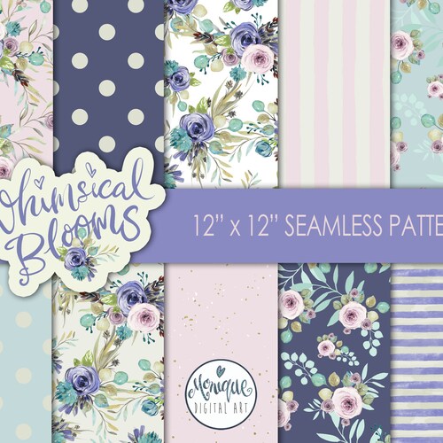 Whimsical Blooms Digital Papers Seamless Pattern Fabric Art - Etsy