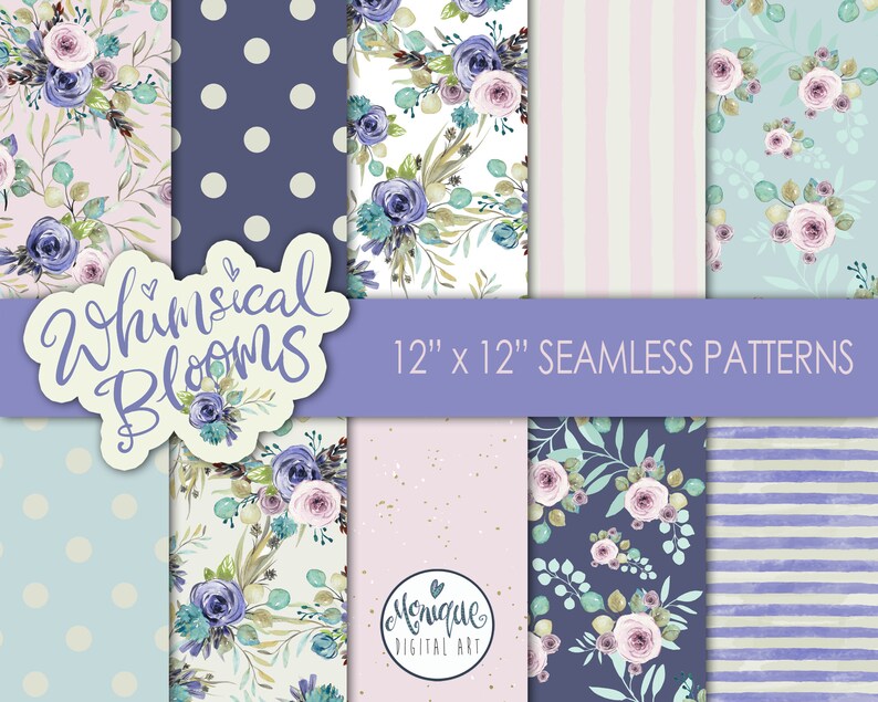 Whimsical Blooms Digital Papers Seamless Pattern Fabric Art - Etsy