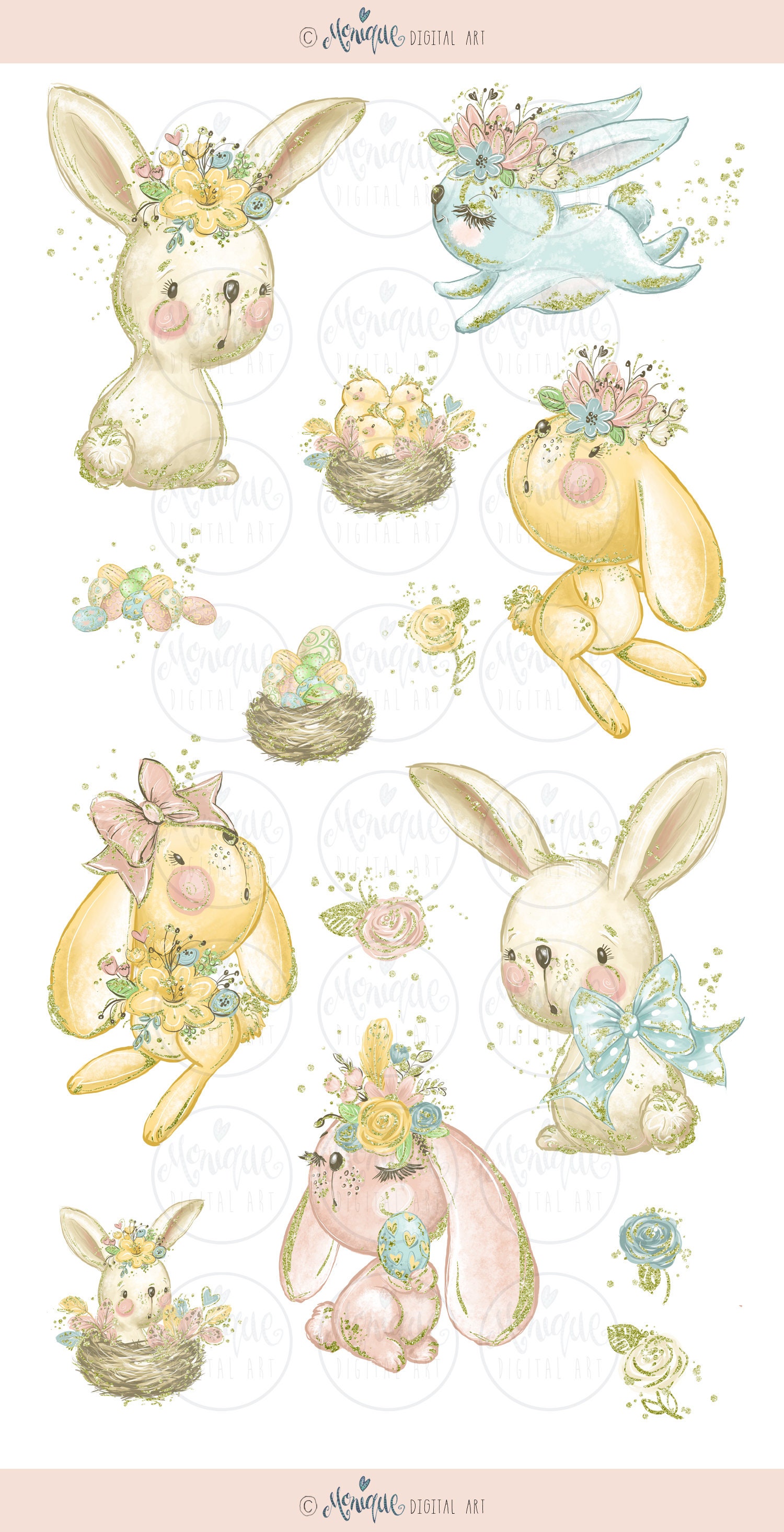 Easter Clipart, Rabbit Clipart, Bunny Clipart, Cute Bunny Clipart, Hand ...