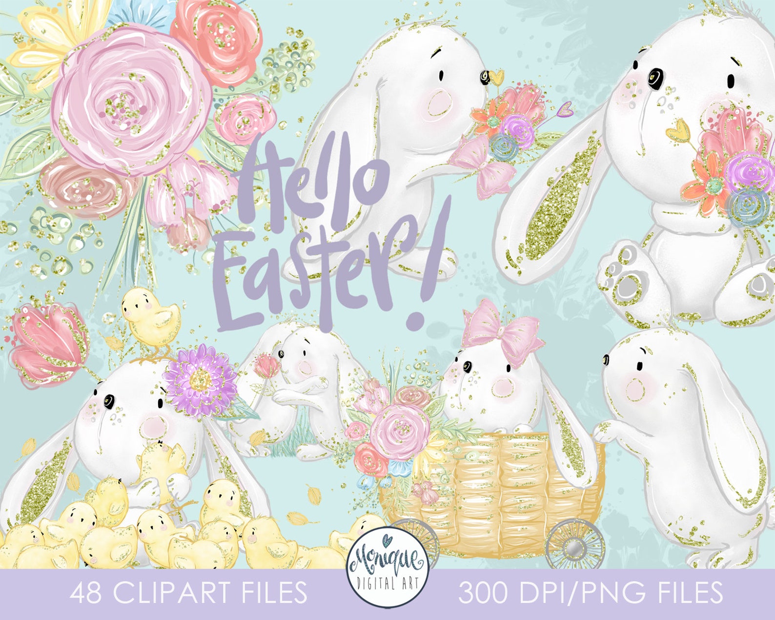 Easter Clipart White Rabbit Glitter Rabbit Clipart White - Etsy