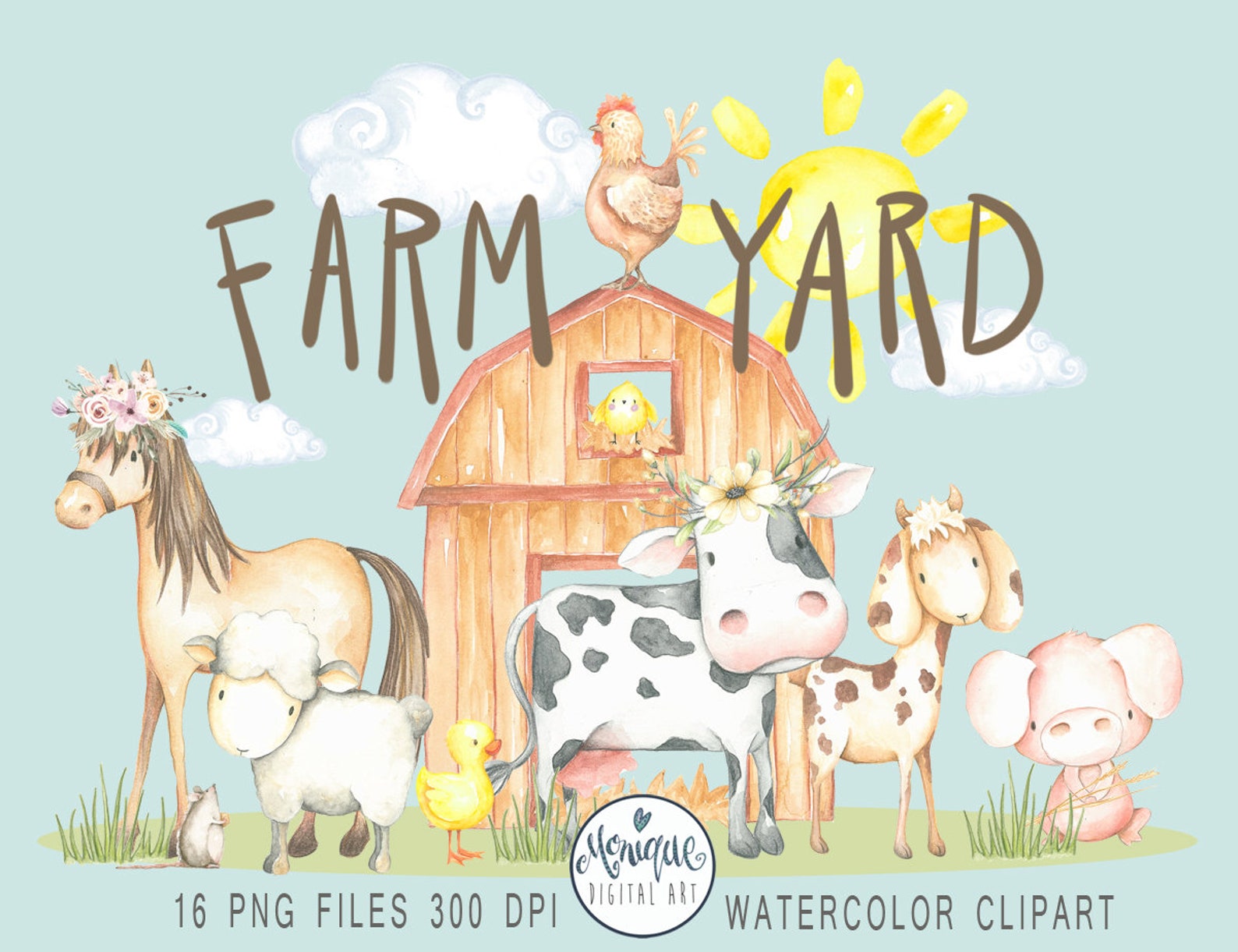 Farm Animals Clipart Farmyard Clipart Nursery Animals - Etsy
