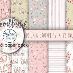 Woodland Digital Paper Pack, Watercolor Clip Art, Floral, Planner ...