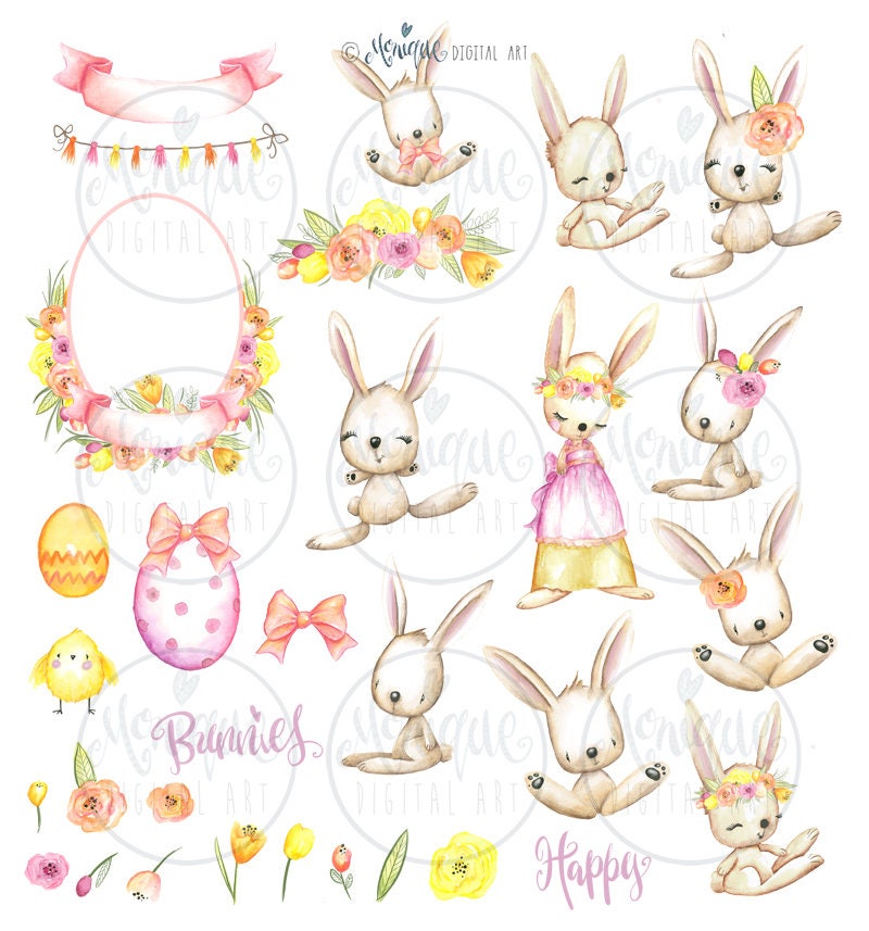 Bunny Clipart Watercolor,easter Bunnies,cute Bunny,rabbit Clipart ...