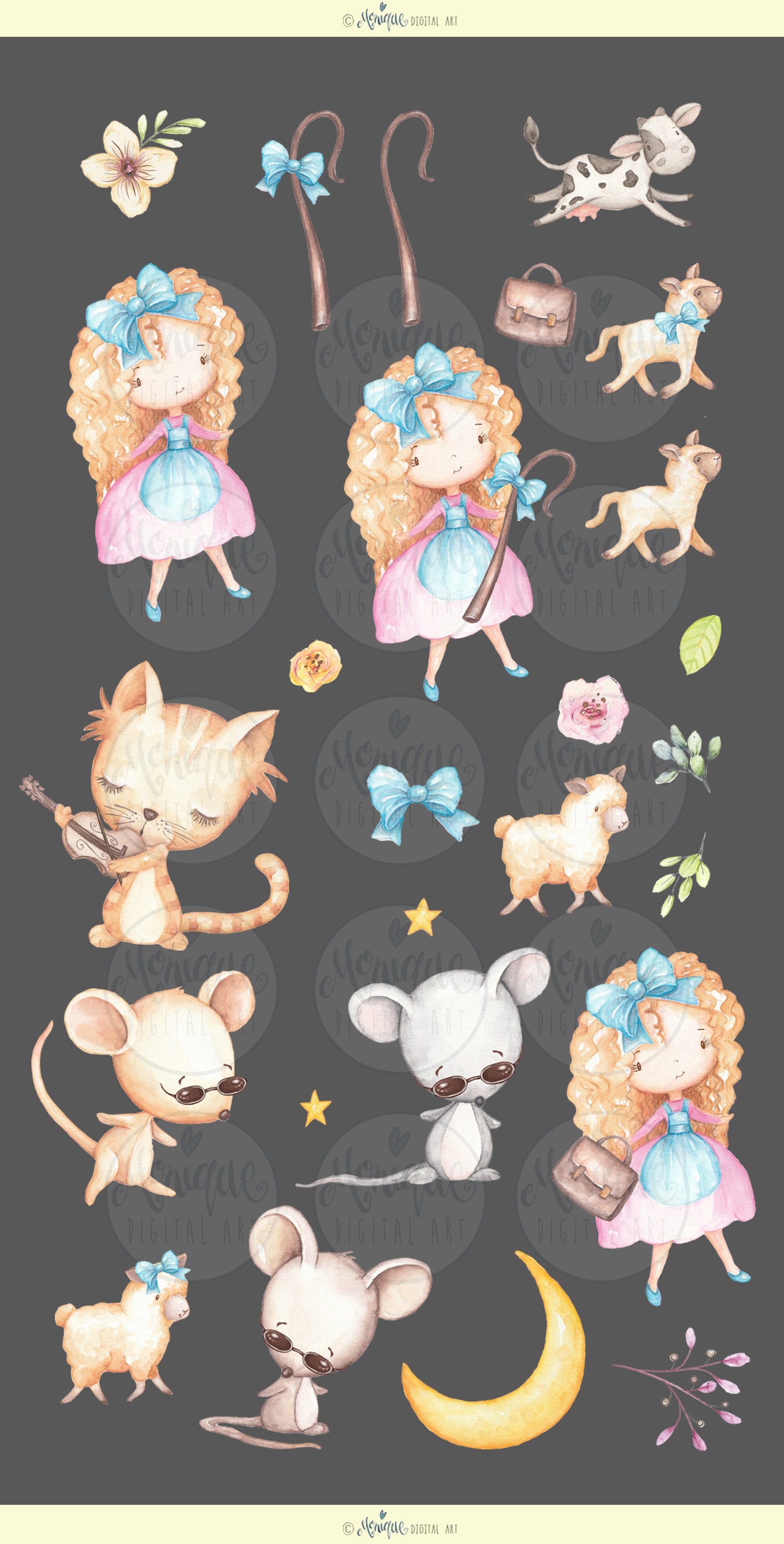 Nursery Rhyme Clipart Watercolor 3 Blind Mice Little Bo - Etsy