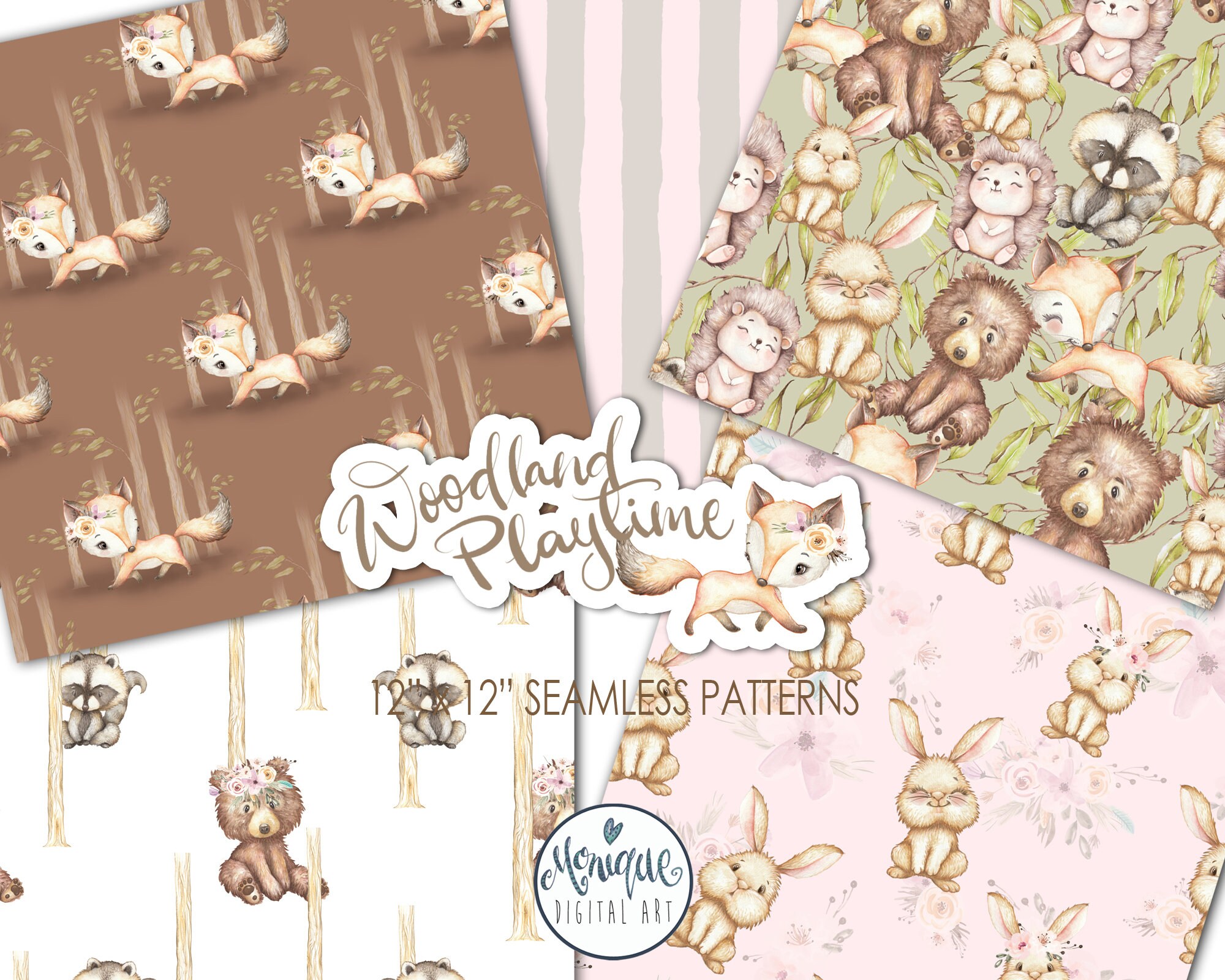 Woodland Digital Papers Woodland Fabric Fabric Hand Painted | Etsy