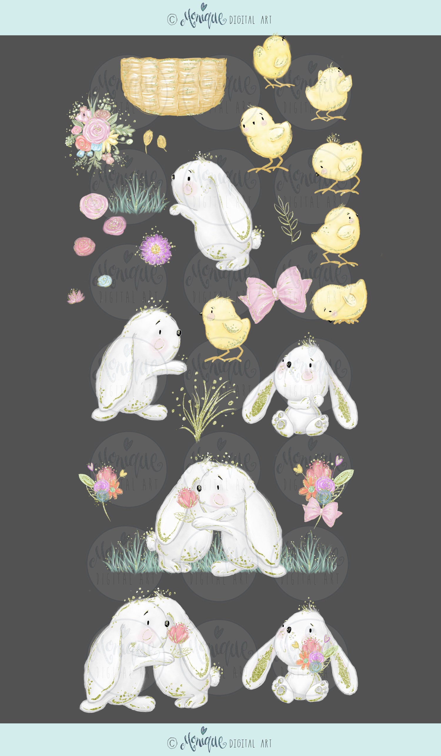 Easter Clipart, White Rabbit Glitter, Rabbit Clipart, White Bunny ...