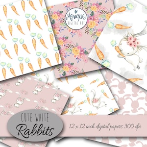Rabbit Digital Paper Pack, Cute Bunny, Clip Art, Watercolor Nursey ...