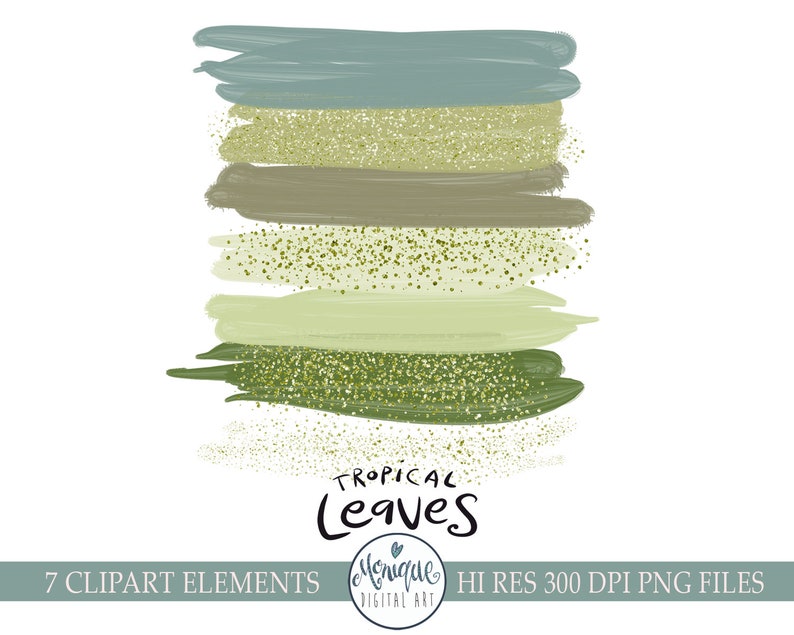 Tropical Leaves Brush Strokes Clipart Hand Painted Glam - Etsy