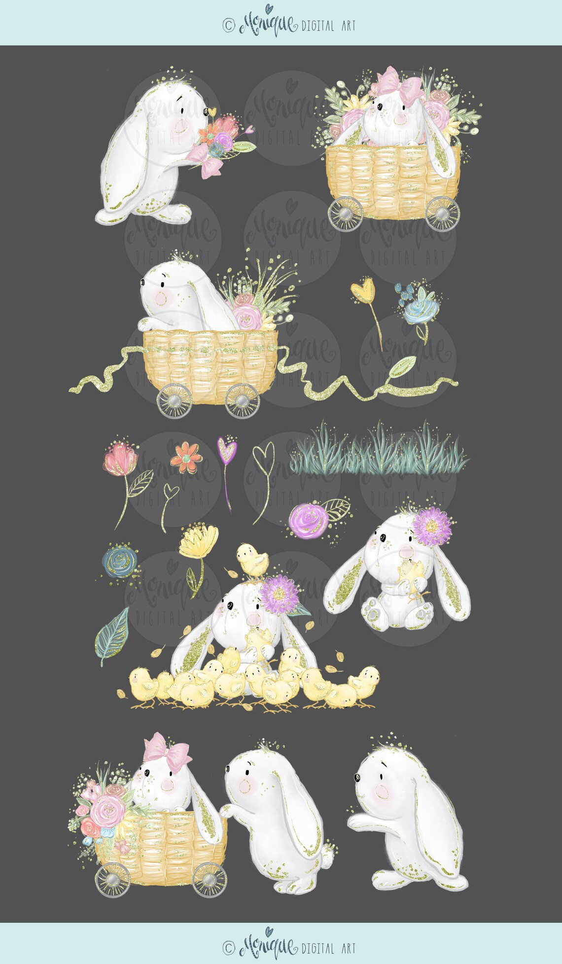 Easter Clipart, White Rabbit Glitter, Rabbit Clipart, White Bunny ...