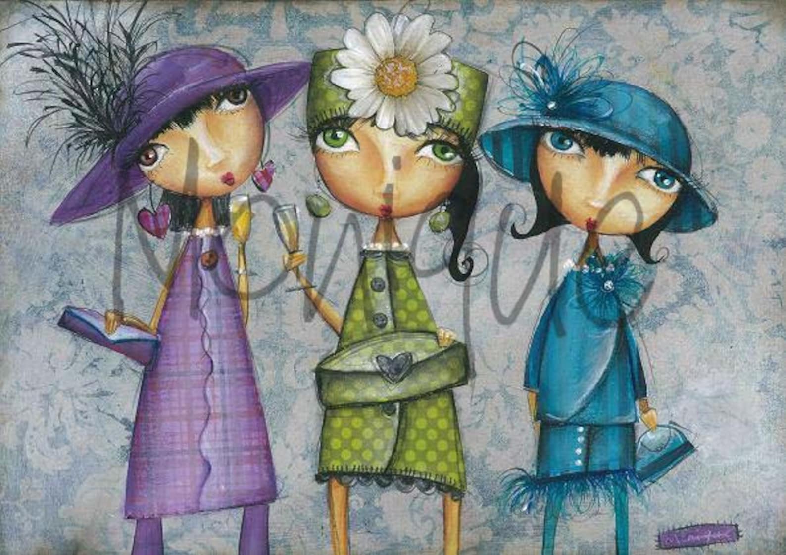 Ladies Day Out Gorgeous Hand Painted Art Print. | Etsy