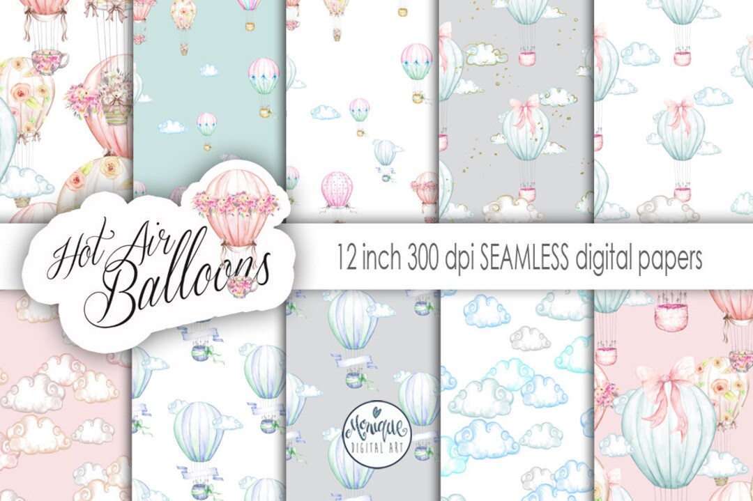Balloon Digital Paper,hot Air Balloon,watercolor, Pattern Paper,planner ...