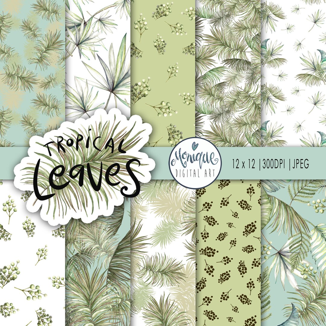 Tropical Leaves Digital Paper, Tropical Leaves Pattern, Leaves Surface ...