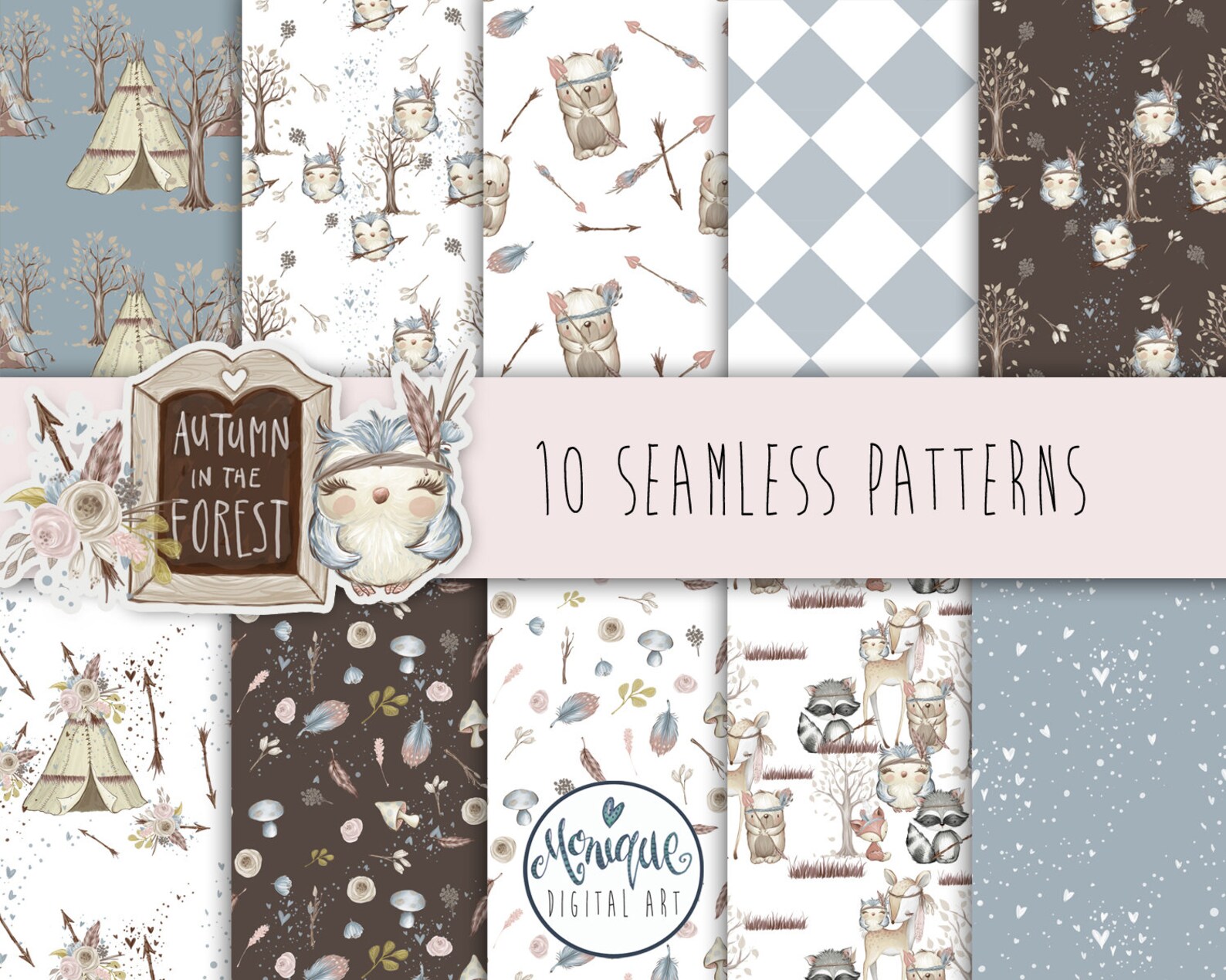 Autumn Woodland Animals Cute Woodland Digital Papers | Etsy
