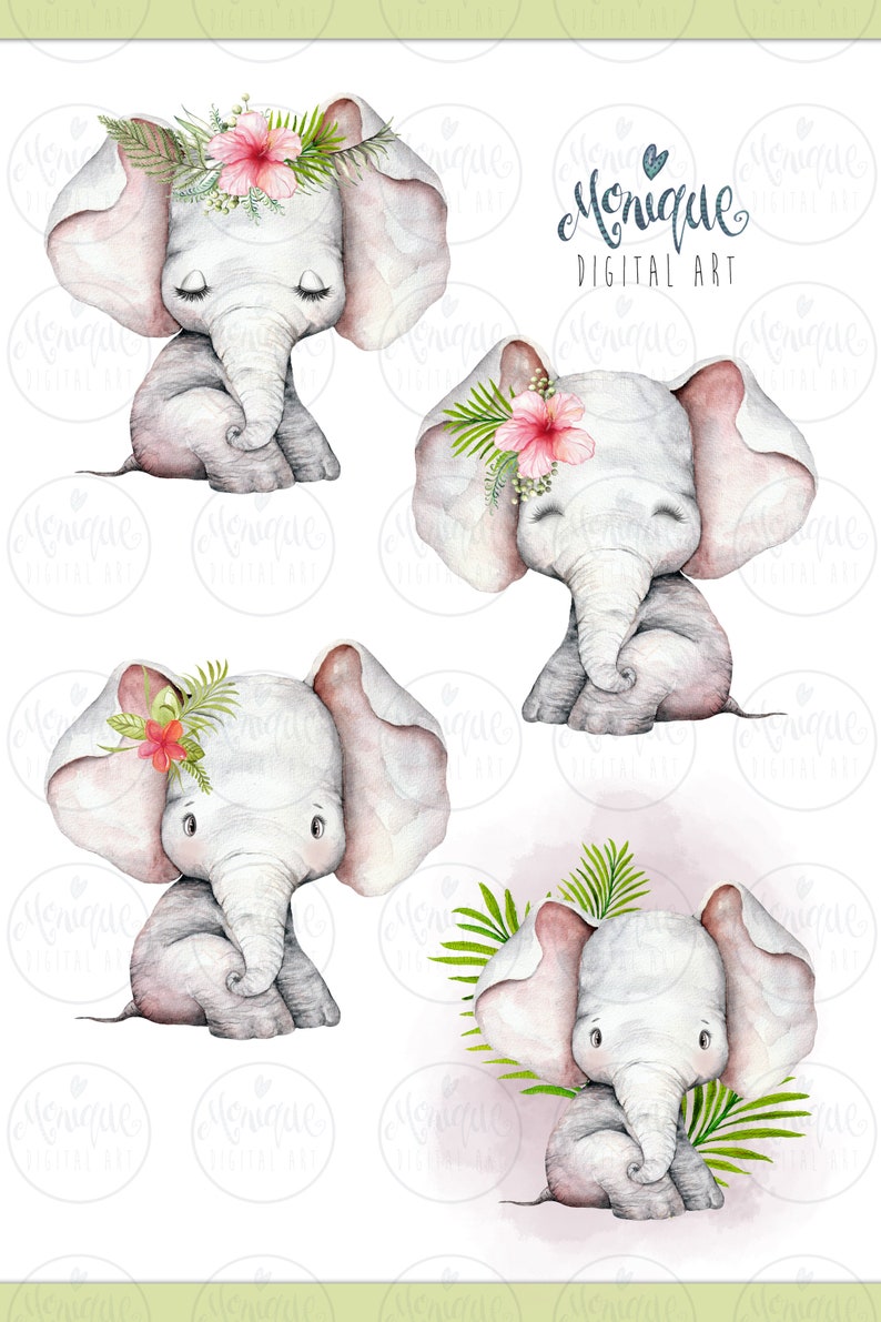 Elephant Clipart Watercolor, Mother Baby Clipart, Cute Elephants ...