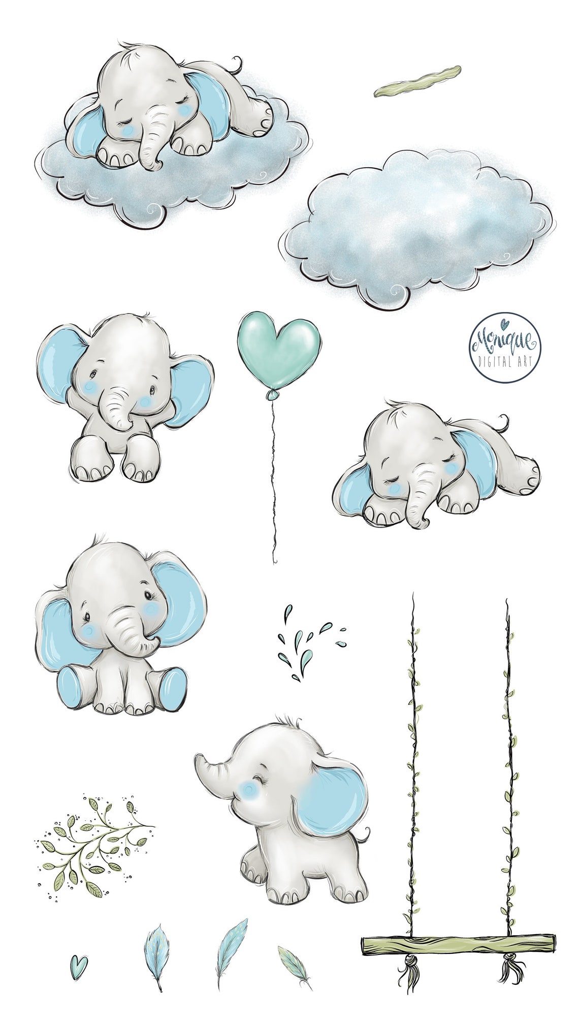 Elephant baby elephant clipart baby boy art cute elephant | Etsy