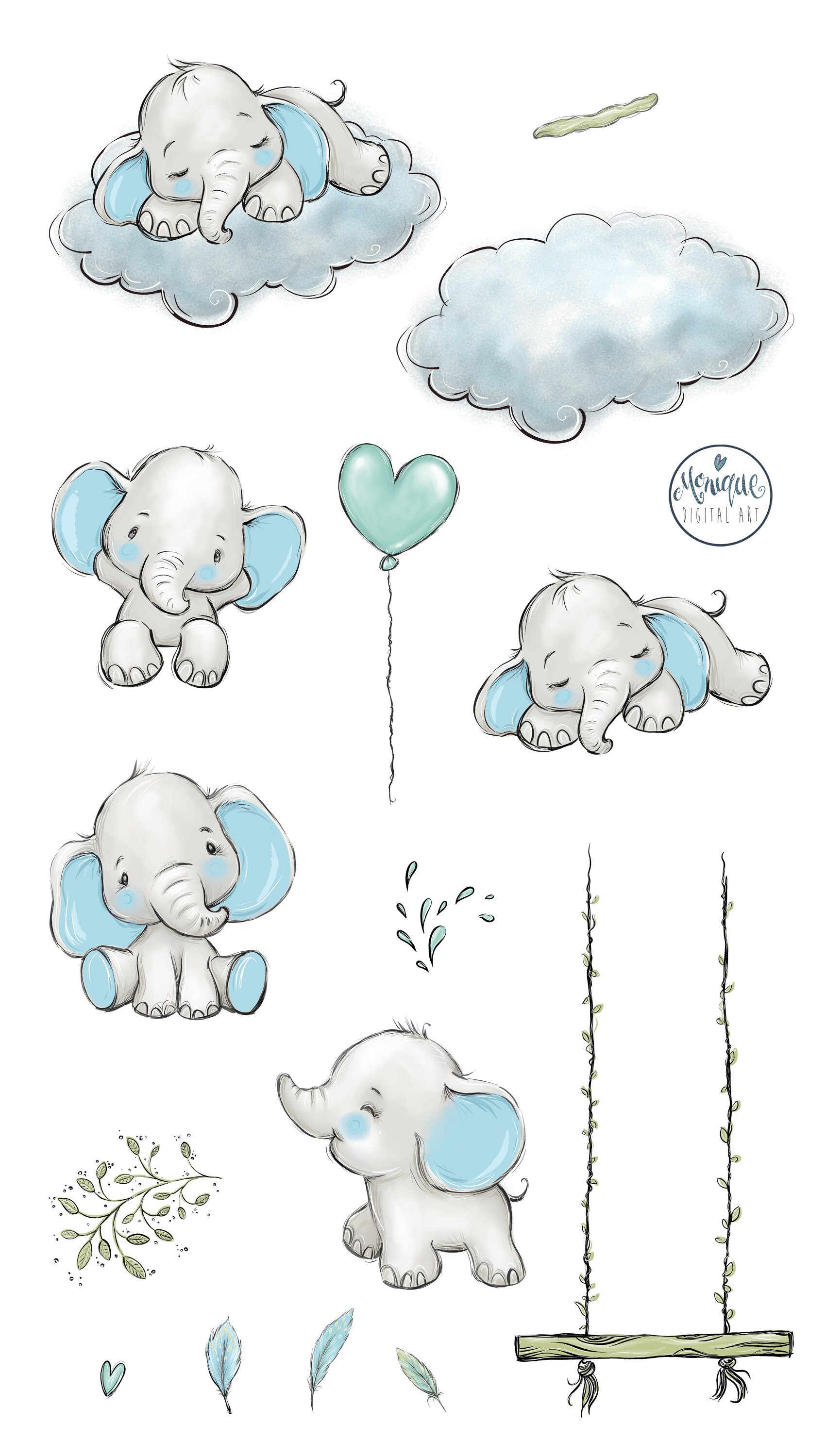 Elephant Baby Elephant Clipart Baby Boy Art Cute Elephant | Etsy