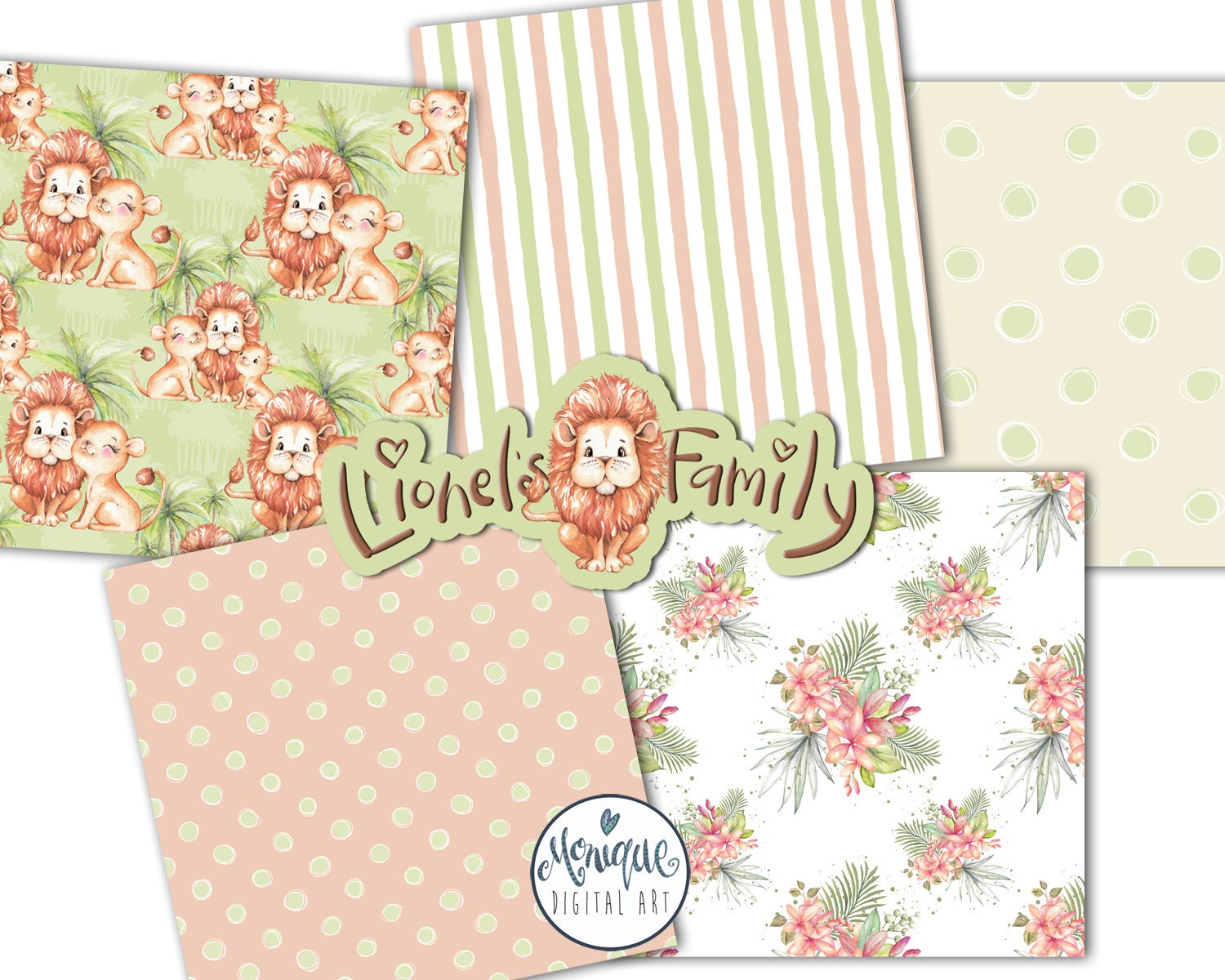 Lion digital papers jungle fabric fabric hand painted lions | Etsy