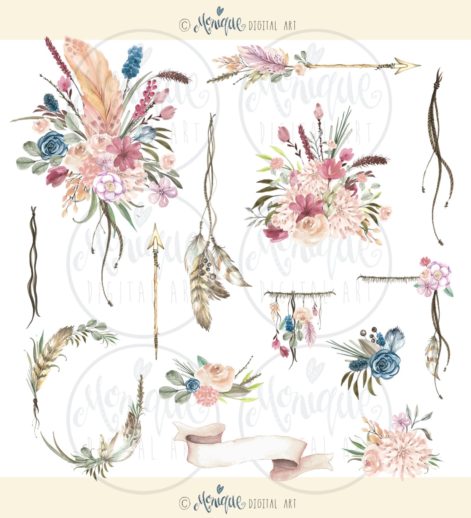 Autumn Boho Flowers, Fall Flowers, Planner Flowers, Watercolor, Hand ...