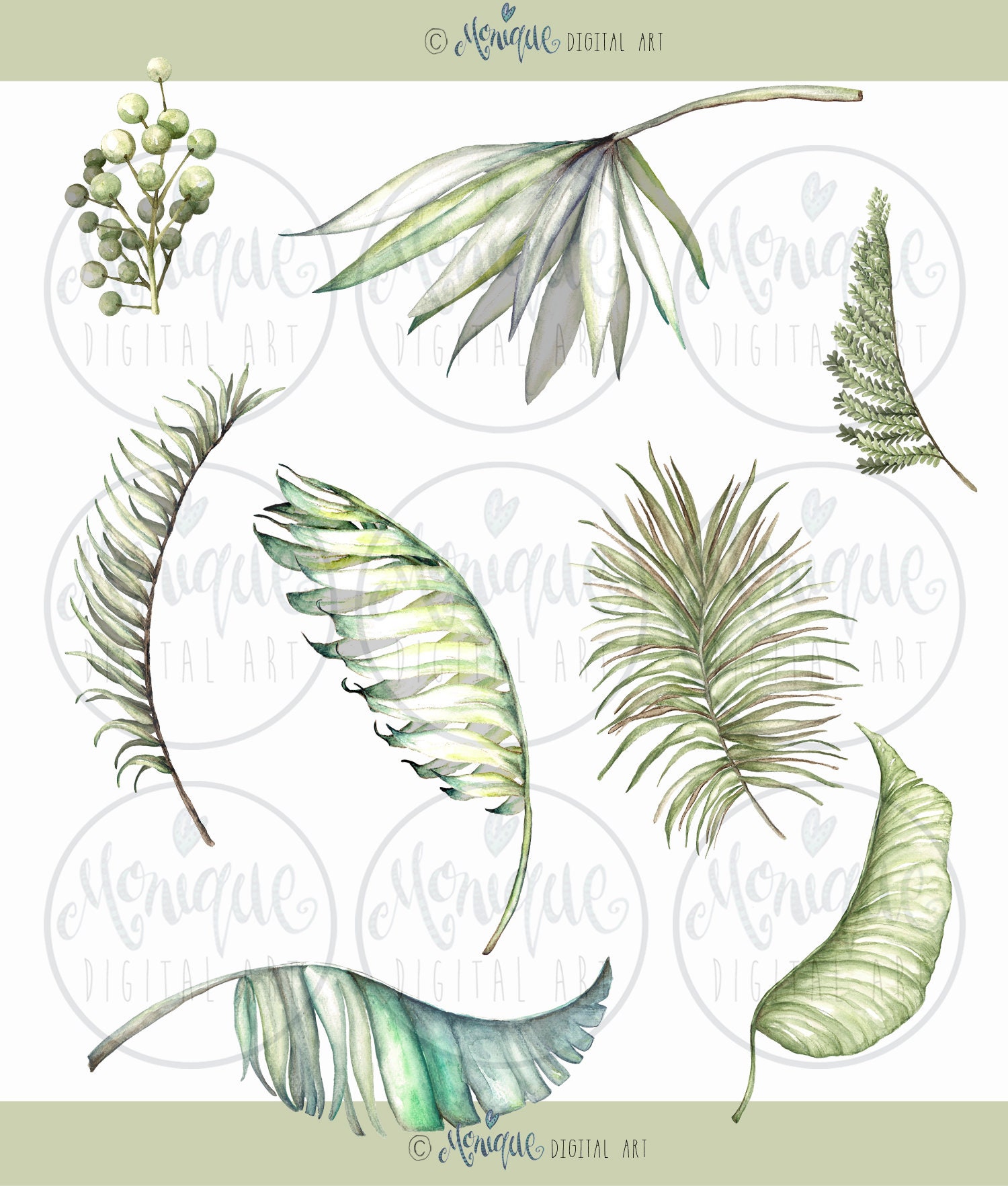 Tropical Leaves Clipart Tropical Leaves Watercolor Leaves - Etsy