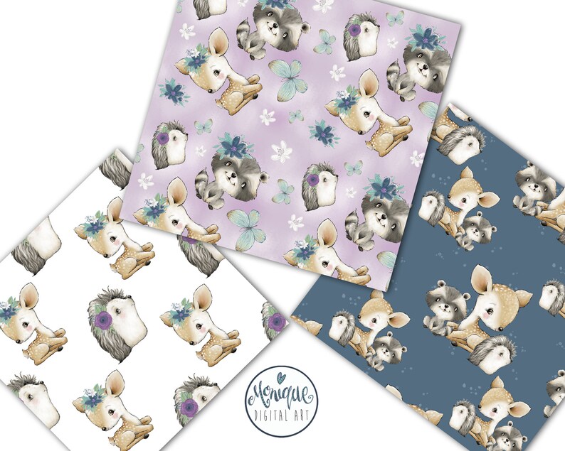 Woodland Digital Paper, Woodland Animals, Fox, Bear, Bunny, Rabbit ...