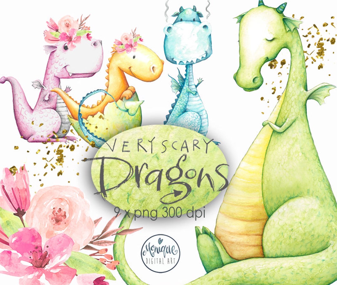 Dragons Clipart, Watercolor, Boys Clipart, Girls Clipart, Cute Animals ...