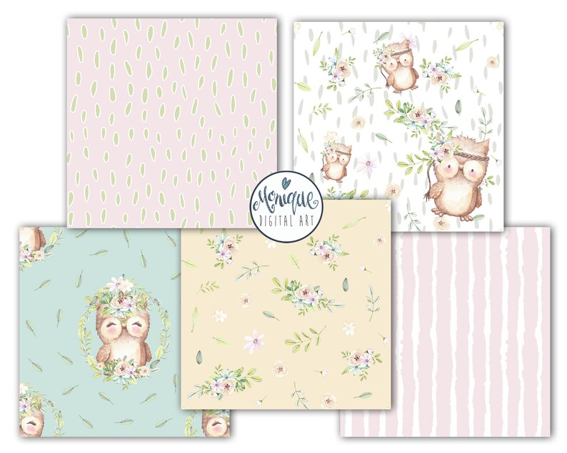 Cute Owl Papers Woodland Owl Digital Seamless Pattern - Etsy