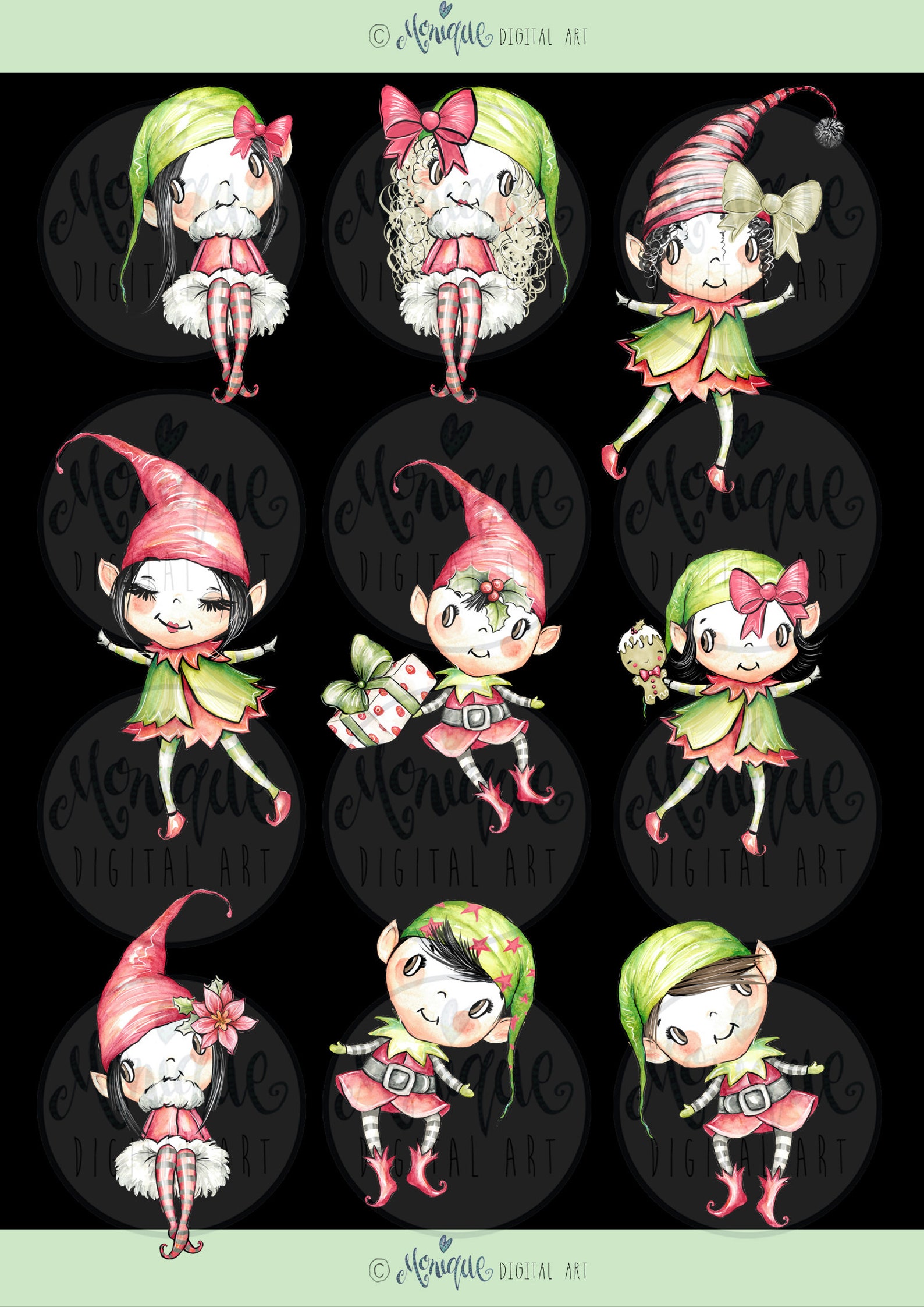 Elf Clipart Christmas Elves Watercolor Elf Clipart Santas - Etsy