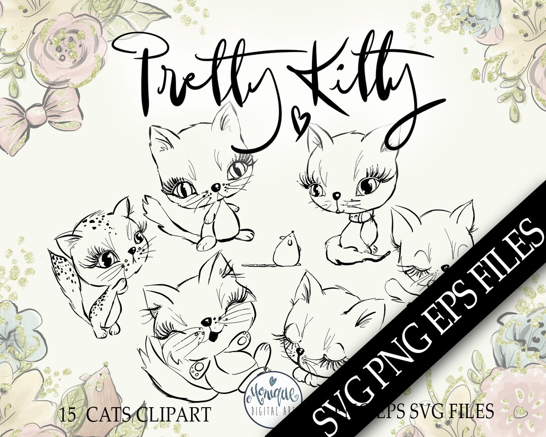 Cats Digital Stamp, Cats SVG, Cats EPS Cats, Cute Cat Doodle, Hand ...