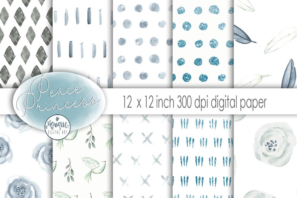 Mint Blue Digital Paper, Pattern Paper, Glitter, Planner Stickers ...