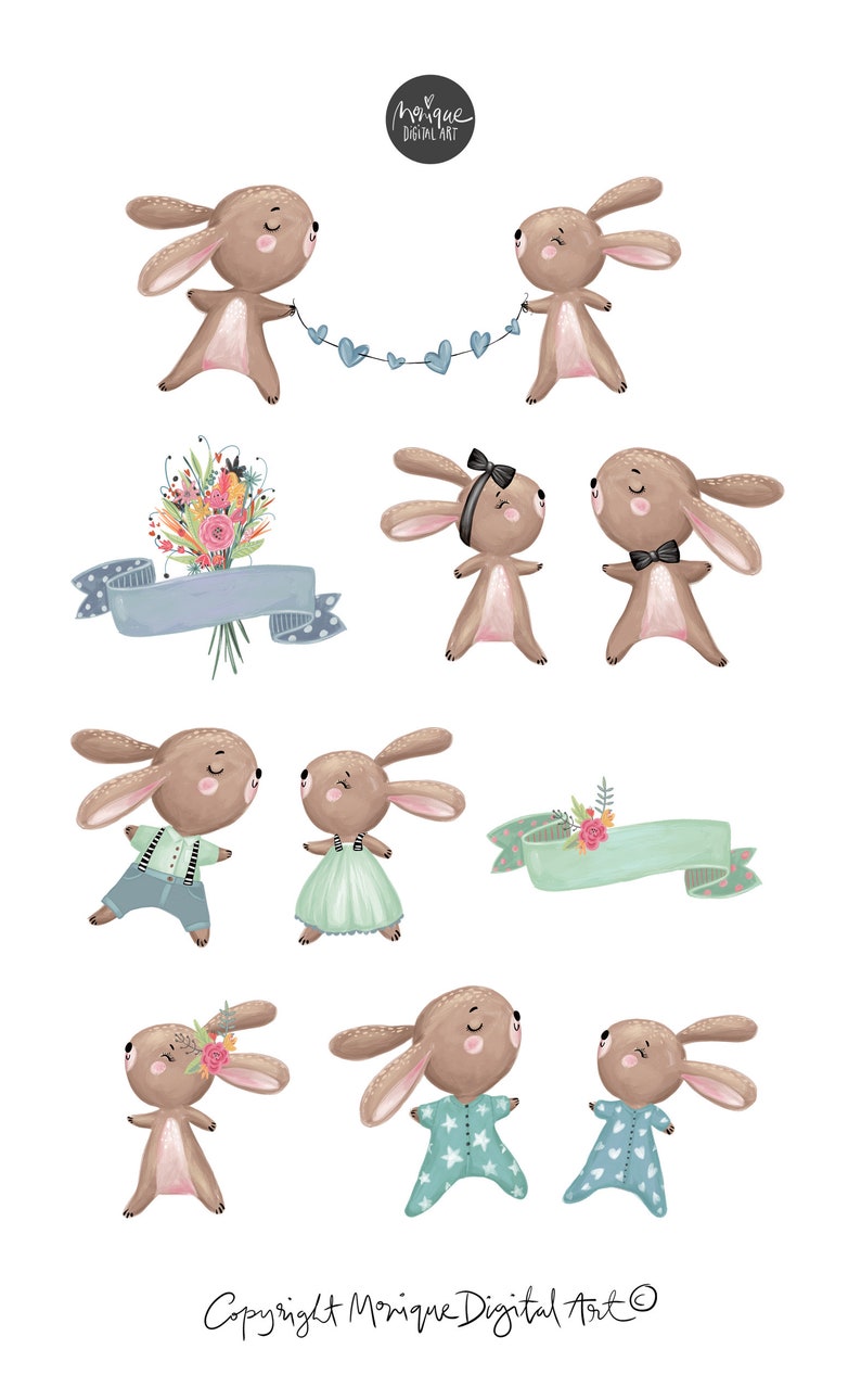 Rabbit Clipart Bunny Clipart Easter Graphics Valentines | Etsy