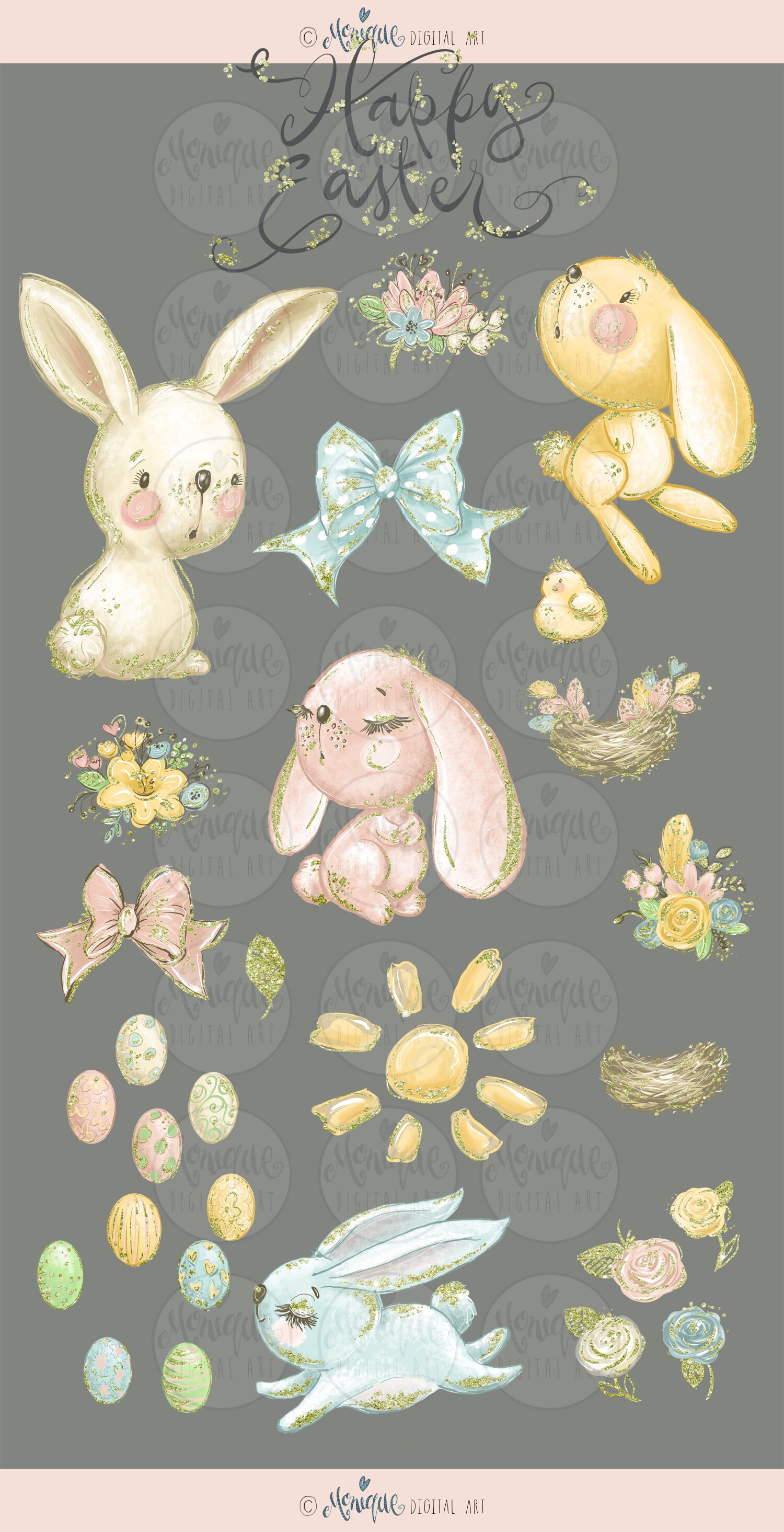 Easter Clipart, Rabbit Clipart, Bunny Clipart, Cute Bunny Clipart, Hand ...