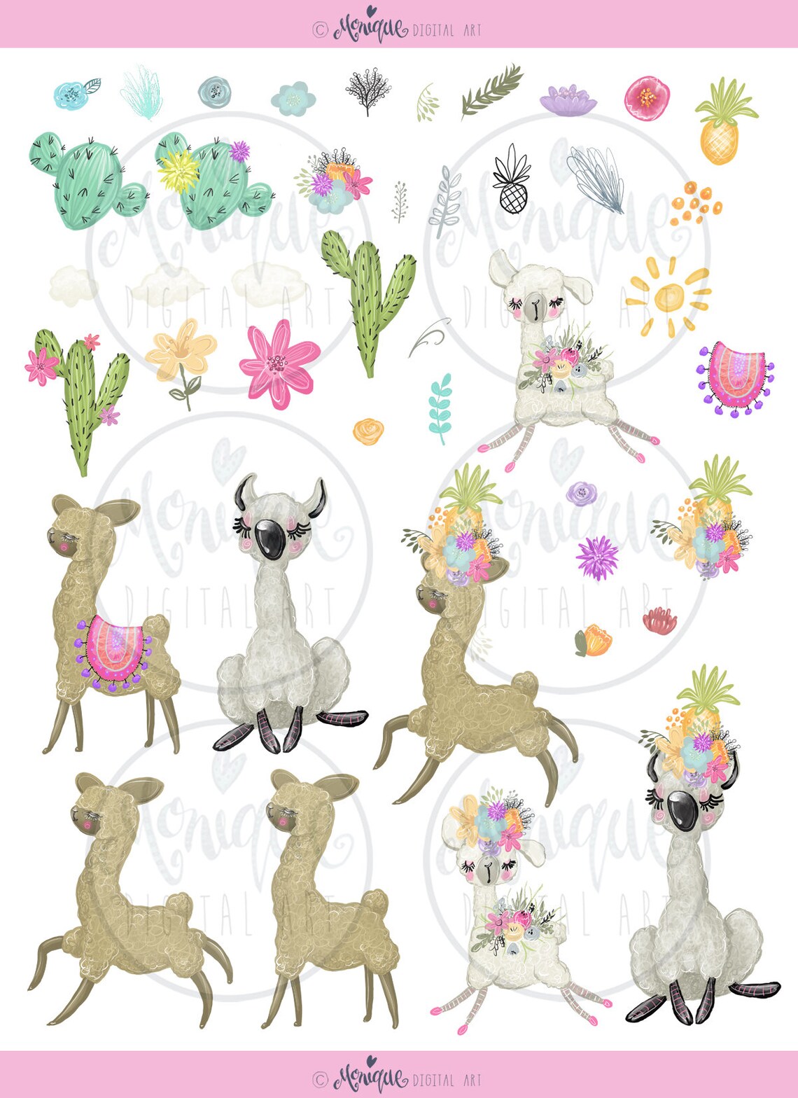 Cute Llama Clipart Llama Clipart Llamas and Cactus Bright | Etsy