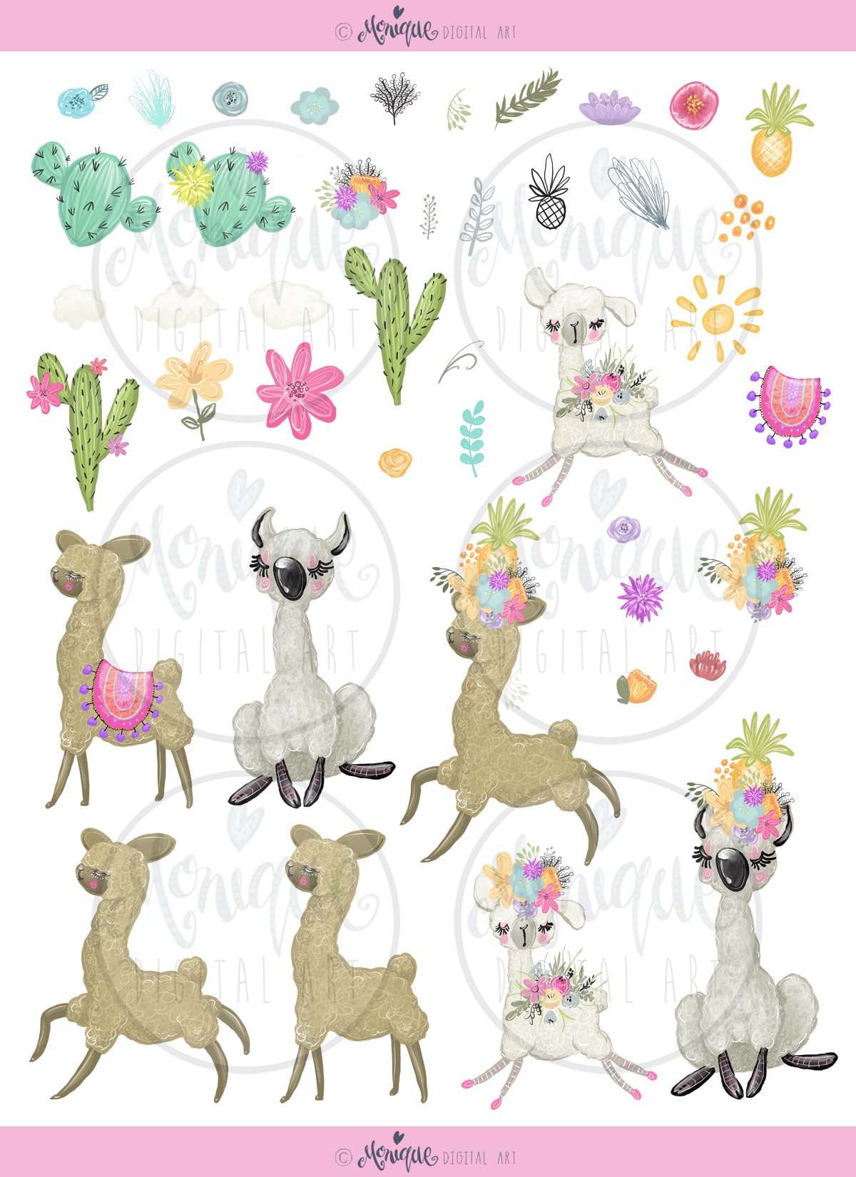 Cute Llama Clipart Llama Clipart Llamas and Cactus Bright | Etsy