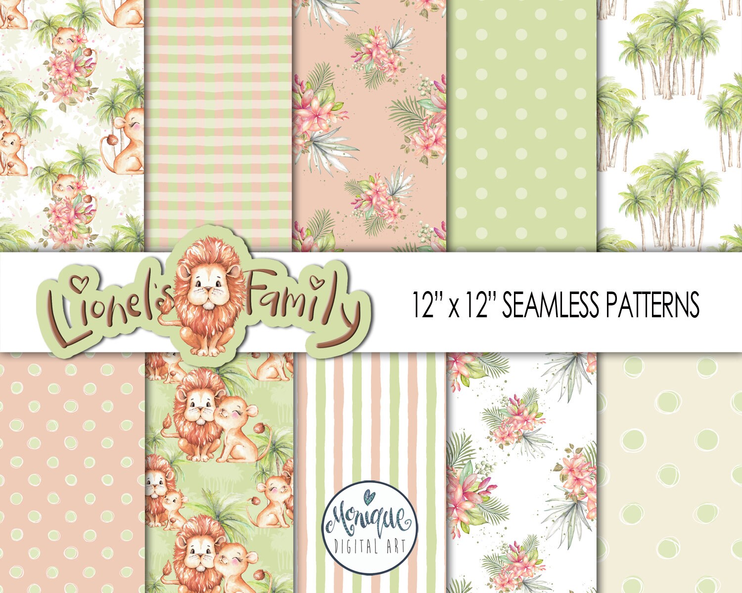 Lion digital papers jungle fabric fabric hand painted lions | Etsy