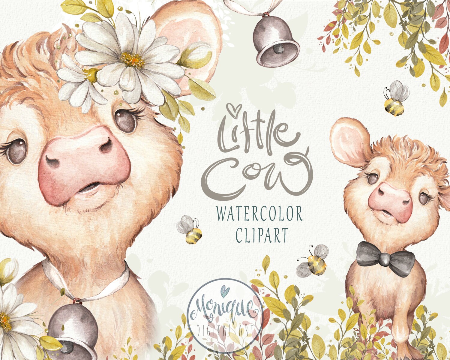 Cow clipart watercolor baby cow clipart cute cow calf | Etsy